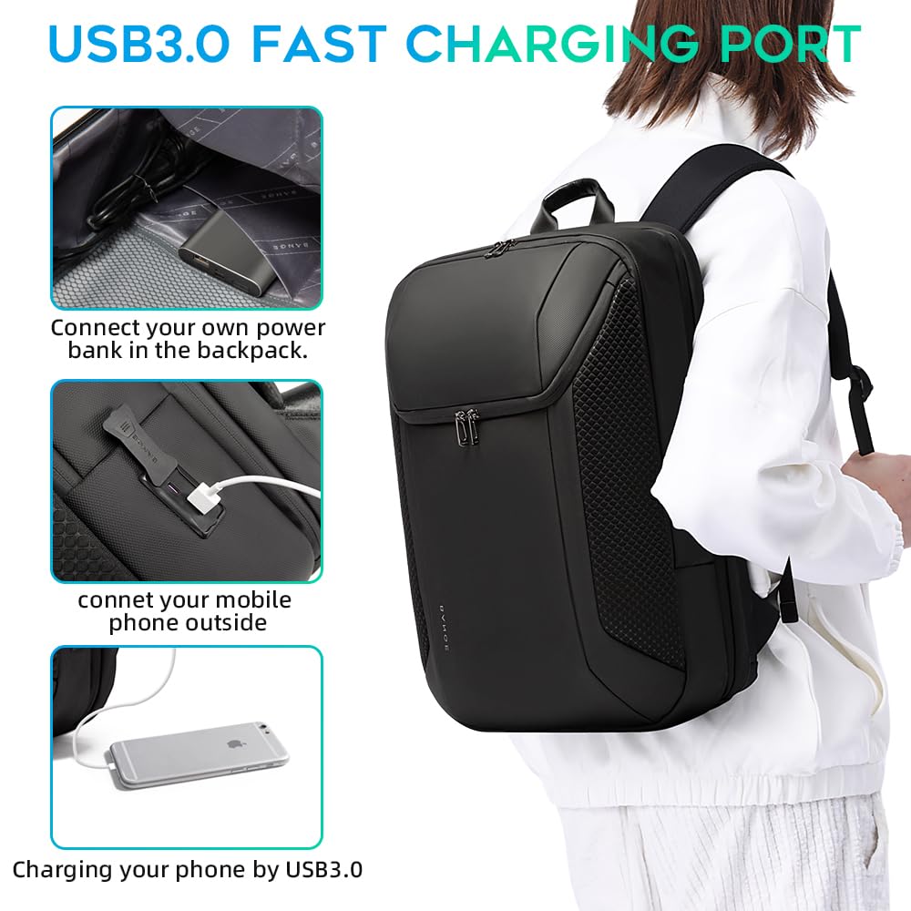 BANGE Smart Business Laptop Backpack Waterproof can fit 15.6-17.3 Inch Laptop with 3.0 USB charging port for men and women… (Black)