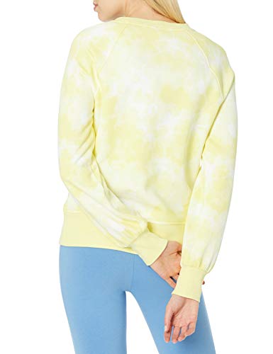 Amazon Essentials Women's Classic-Fit Gathered Long-Sleeve Crewneck Sweatshirt, Yellow Tie Dye, Small