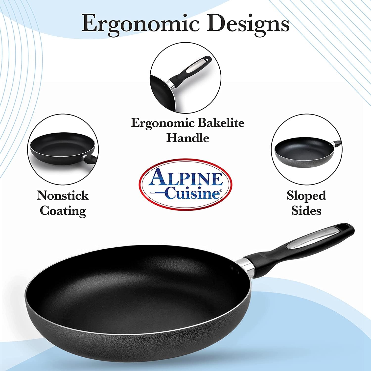 Alpine Cuisine Fry Pan 8 Inch Nonstick Coating Gray, Frying Pans Nonstick for Stove with Stay Cool & Comfortable Handle, Durable Nonstick Cookware, Ideal for Family