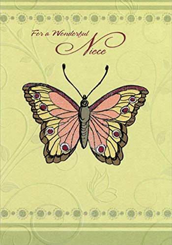 Designer Greetings Butterfly with Sparkling Glitter Accents on Green Niece Birthday Card