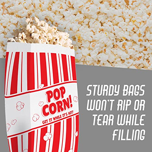 Popcorn Bags Coated for Leak/Tear Resistance. Single Serving 1oz Paper Sleeves in Nostalgic Red/White Design. Great Movie Theme Party Supplies or for Old Fashioned Carnivals & Fundraisers! (200)