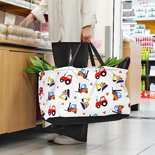 Cartoon Vehicle Full Print Large Capacity Laundry Organizer Tote Bag - Reusable and Foldable Oxford Cloth Shopping Bags