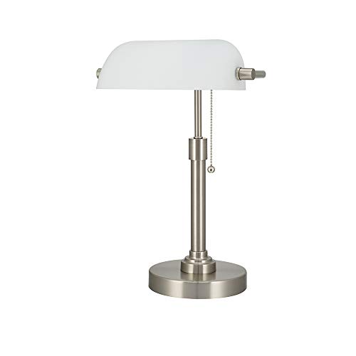 Amazon Brand β Ravenna Home Classic Straight Banker's Task Desk Lamp with LED Light Bulb, 16"H, Brushed Nickel