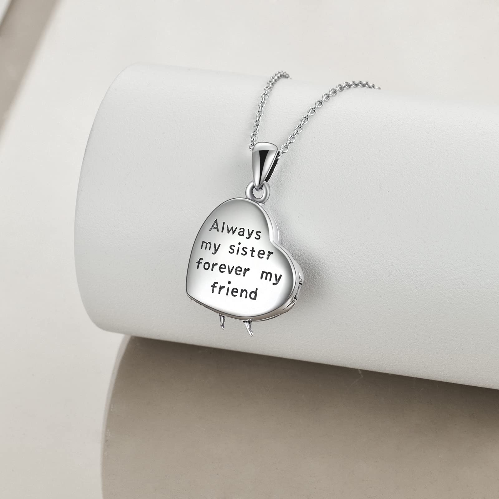 AOBOCO Heart Locket Sterling Silver for Women Forever Sisters Birthday Necklace Gift