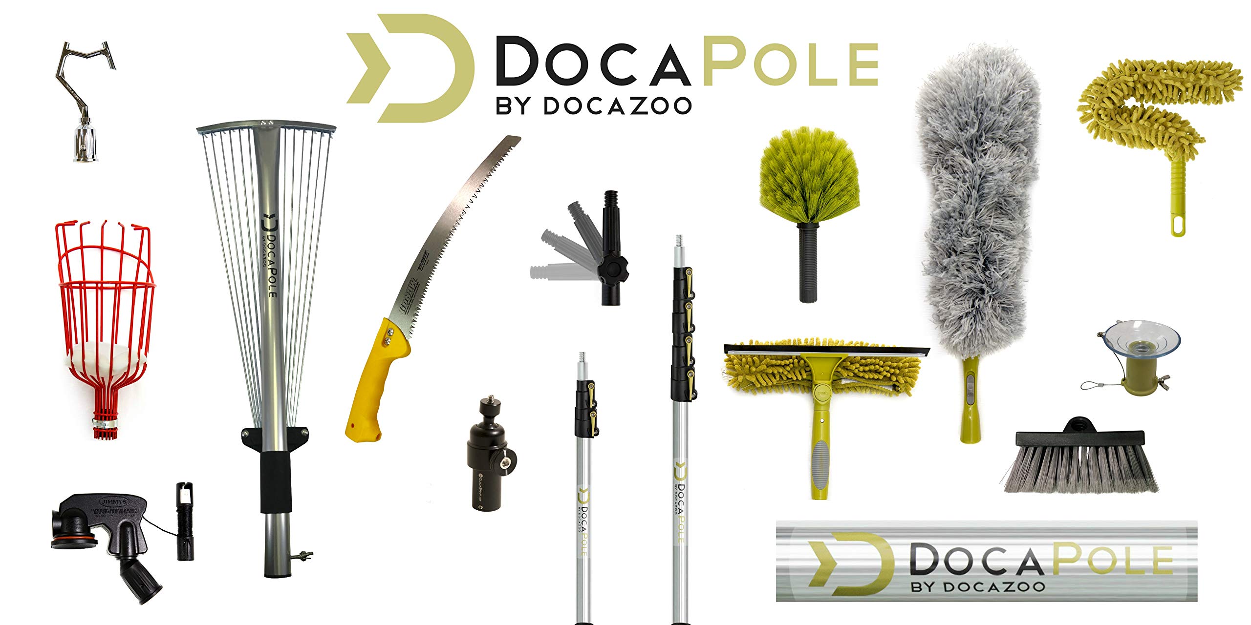 DOCA Floor Scrub Brush with Long Handle - 7-30 Ft Extension Pole (36+ Ft Reach) - Outdoor Broom - Car Wash Brush with Long Handle Also for House Siding, Deck, Patio & More