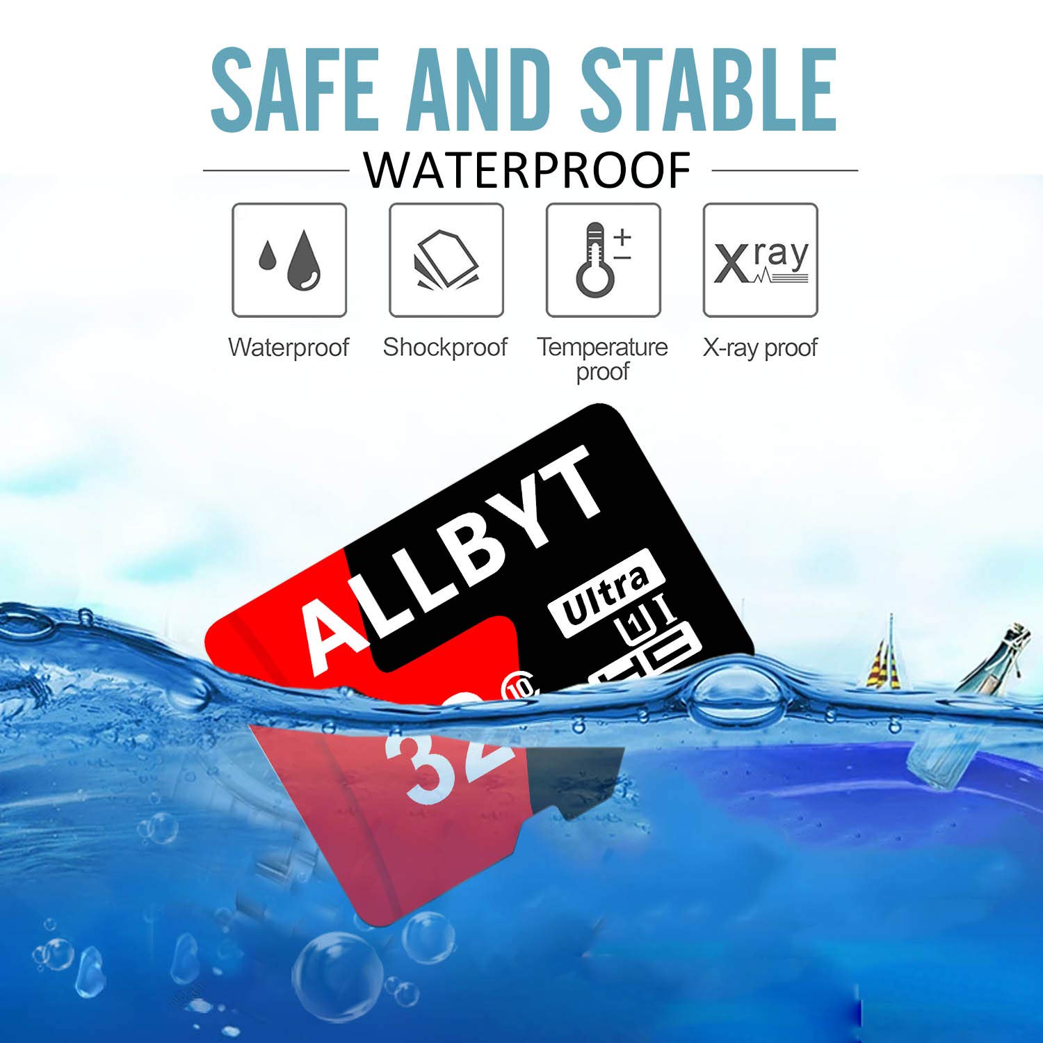 ALLBYT TF Memory Card 32GB Class 10,TF Card with Adapter, Memory Card Flash Card Compatible Smartphone, Tablets, DSLR and HD Camcorder (Black/Red)