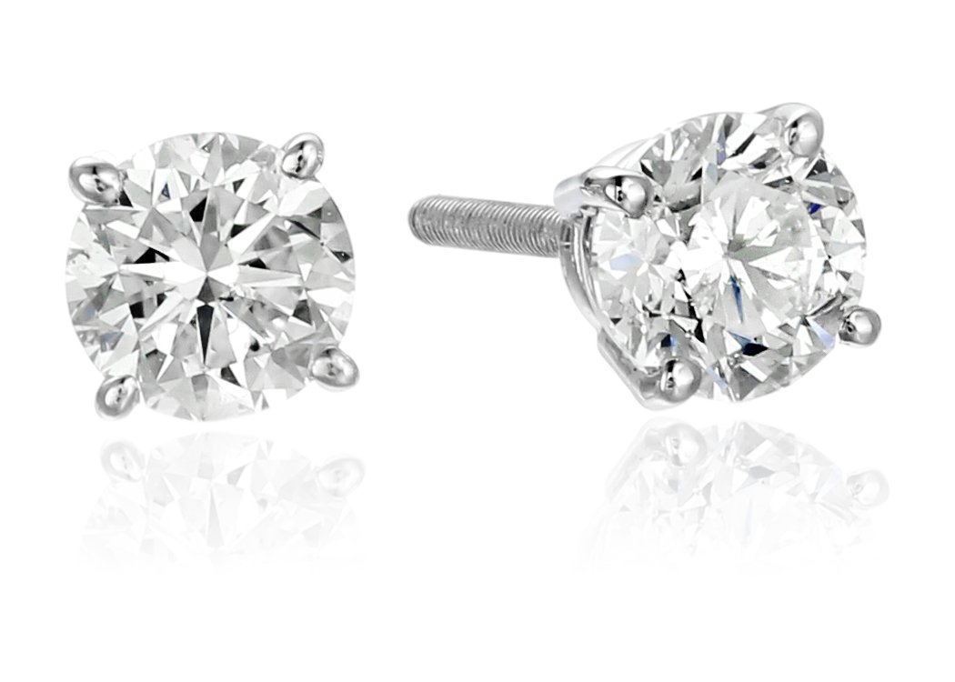 Amazon Collection IGI-Certified 14k White Gold Round Cut Diamond Stud Earrings (3/4 cttw, H-I Color, I1 Clarity)