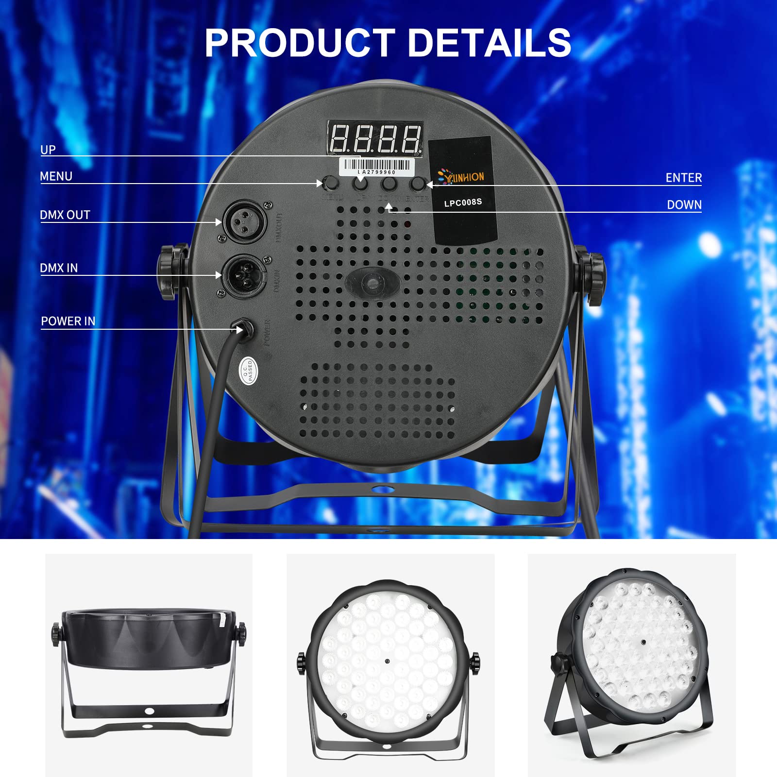 LED Stage Light 4Packs,Yunhion 90W Halloween RGB LED Par Light,9 Modes LED Uplight Party Light with DMX Sound Activated,Stage Lighting for Weeding Party Club Disco Strobe Par Light