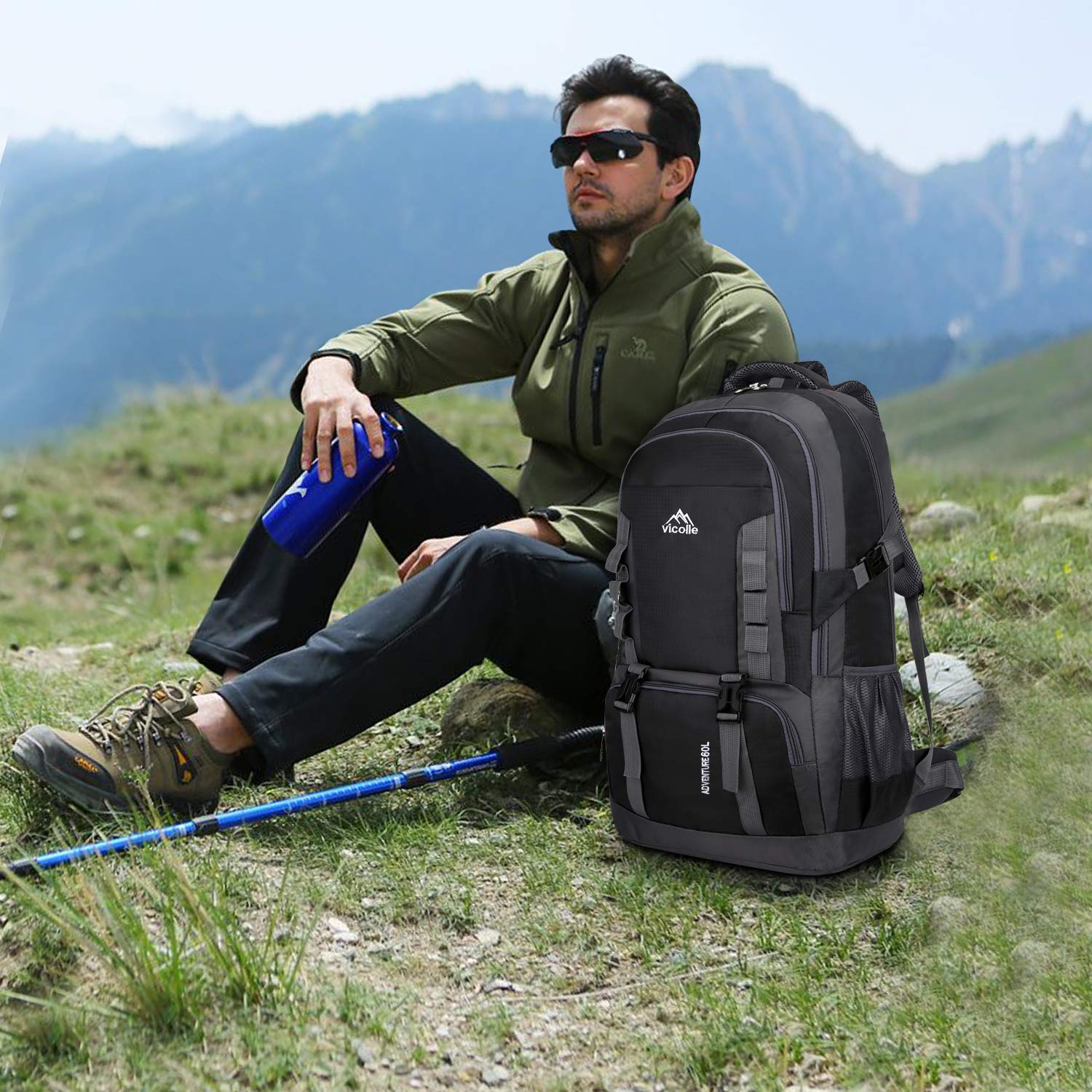 ANSKE 60L Hiking Backpack Waterproof Travel Fishing Climbing Camping Hiking Daypack for Men Women