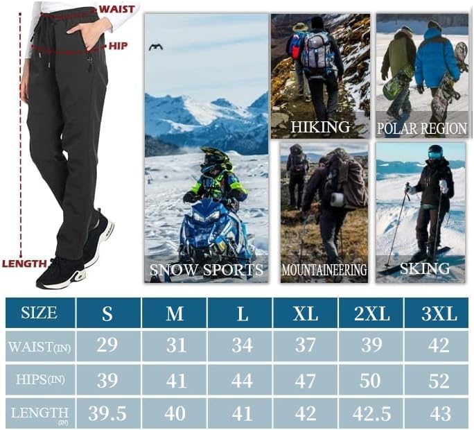 Apotemis Womens Snow Ski Pants Waterproof Windproof Fleece Lined Warm Hiking Insulated Pants Black M