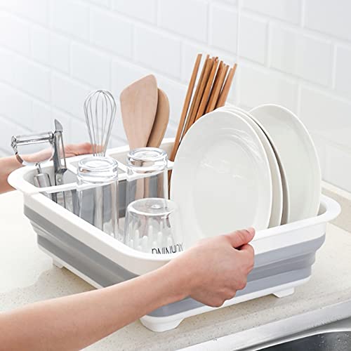 Casaphoria Collapsible Small Dish Dryer Foldable Dish Drying Rack Large Dishes Over The Sink for Kitchen Counter Plate Rack,Plastic Portable Dinnerware Organizer-Space Saving Kitchen Storage Tray