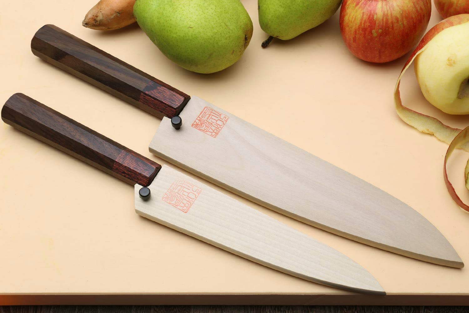 Yoshihiro 46 Layers Hammered Damascus Gyuto Chef Knife and Petty Utility Knife SET (Gyuto 8.25'' (210mm) & Petty 6'' (150mm), Rosewood Handle)