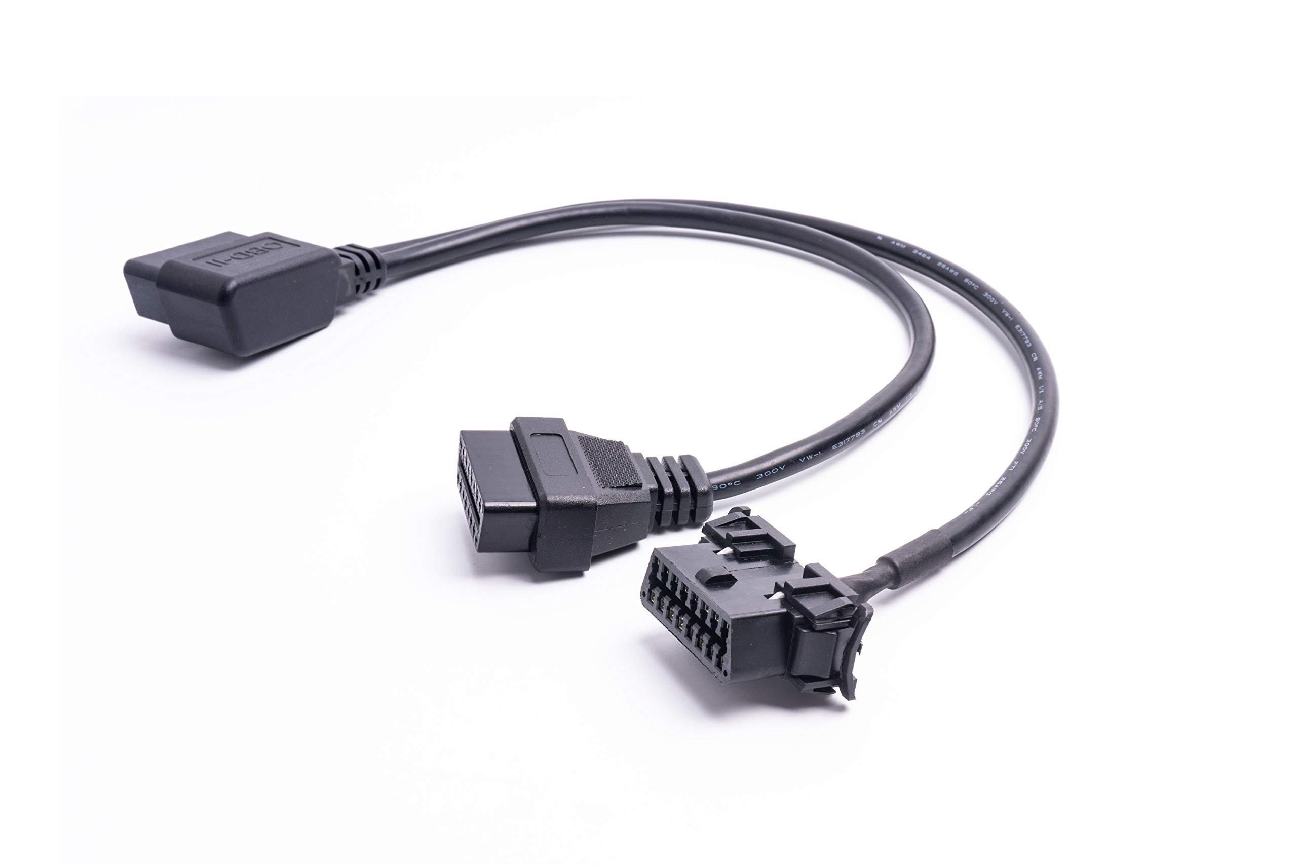ARTECKIN Right Angle Universal OBD II OBD2 16pin Extension Splitter Y Cable 1 Male to 2 Female with Underdash Bracket for GPS
