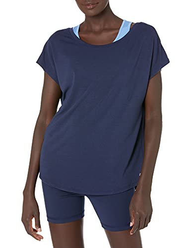 Amazon Essentials Women's Studio Relaxed-Fit Open-Back Short-Sleeve T-Shirt, Navy, Large
