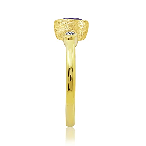 Amazon Collection Yellow Gold Plated Sterling Silver Round-Shaped Amethyst and Infinite Elements Cubic Zirconia with Textured Finish Ring, Size 7