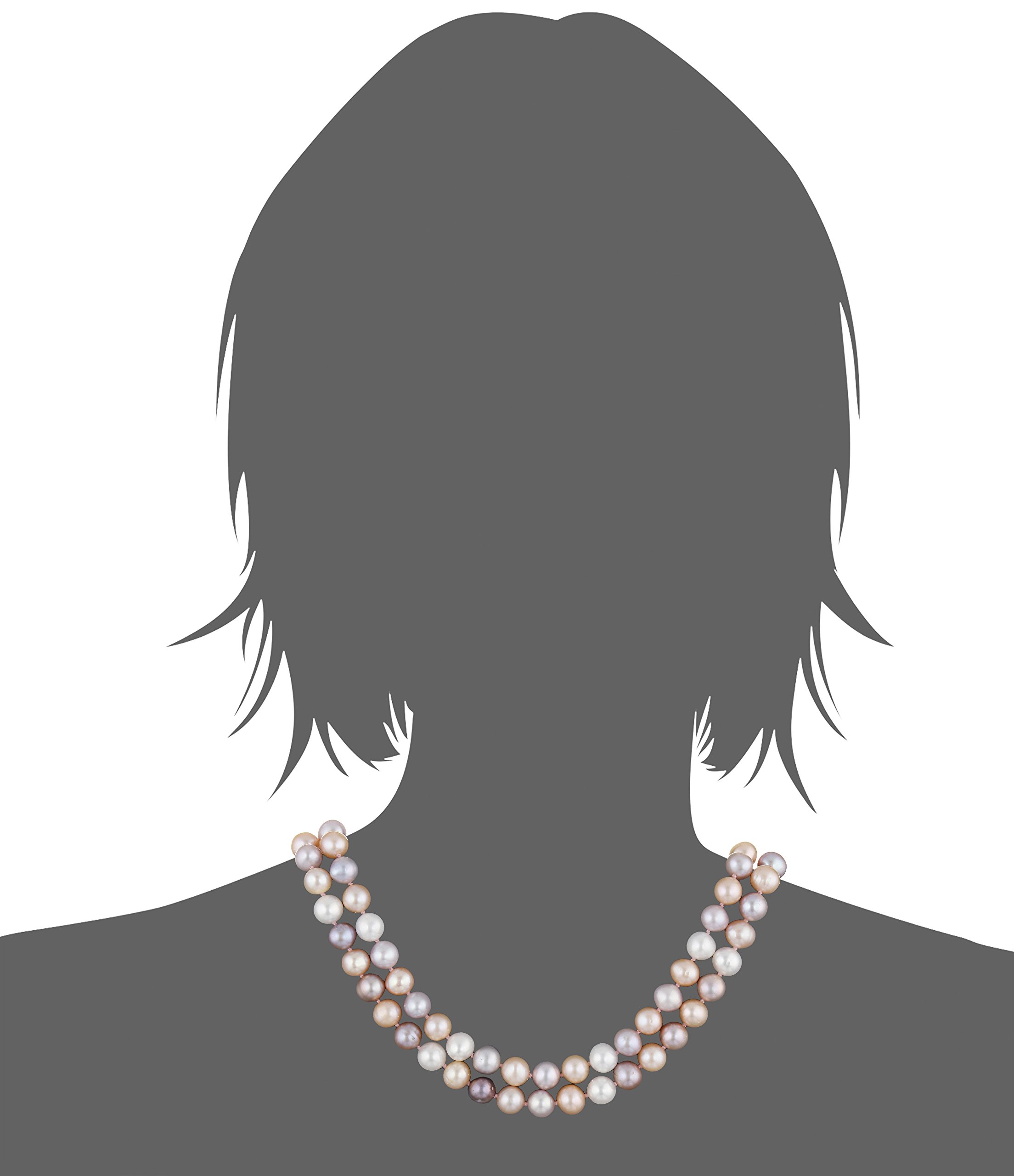 Amazon Collection Sterling Silver Two Rows 8-9mm Multi-Pink High Luster Genuine Cultured Freshwater Pearl Strand, 17"