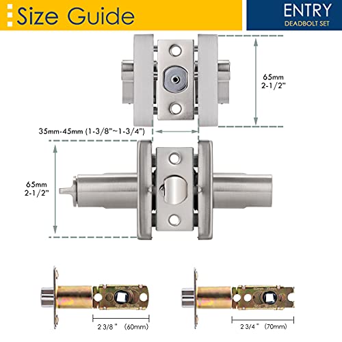 Brotima 5 Pack Square Heavy Duty Keyed Alike Front Door Entry Lever Lockset and Double Cylinder Deadbolt Combination Set with Same Key, Satin Nickel Finish, Reversible for Right/Left Hand