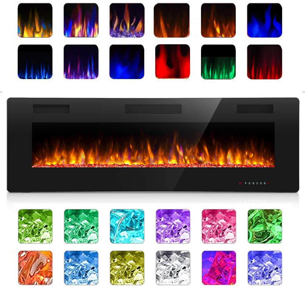 Antarctic Star 50 Inch Electric Fireplace in-Wall Recessed and Wall Mounted, Fireplace Heater and Linear Fireplace with Multicolor Flame, Timer, 750/1500W Control by Touch Panel & Remote…