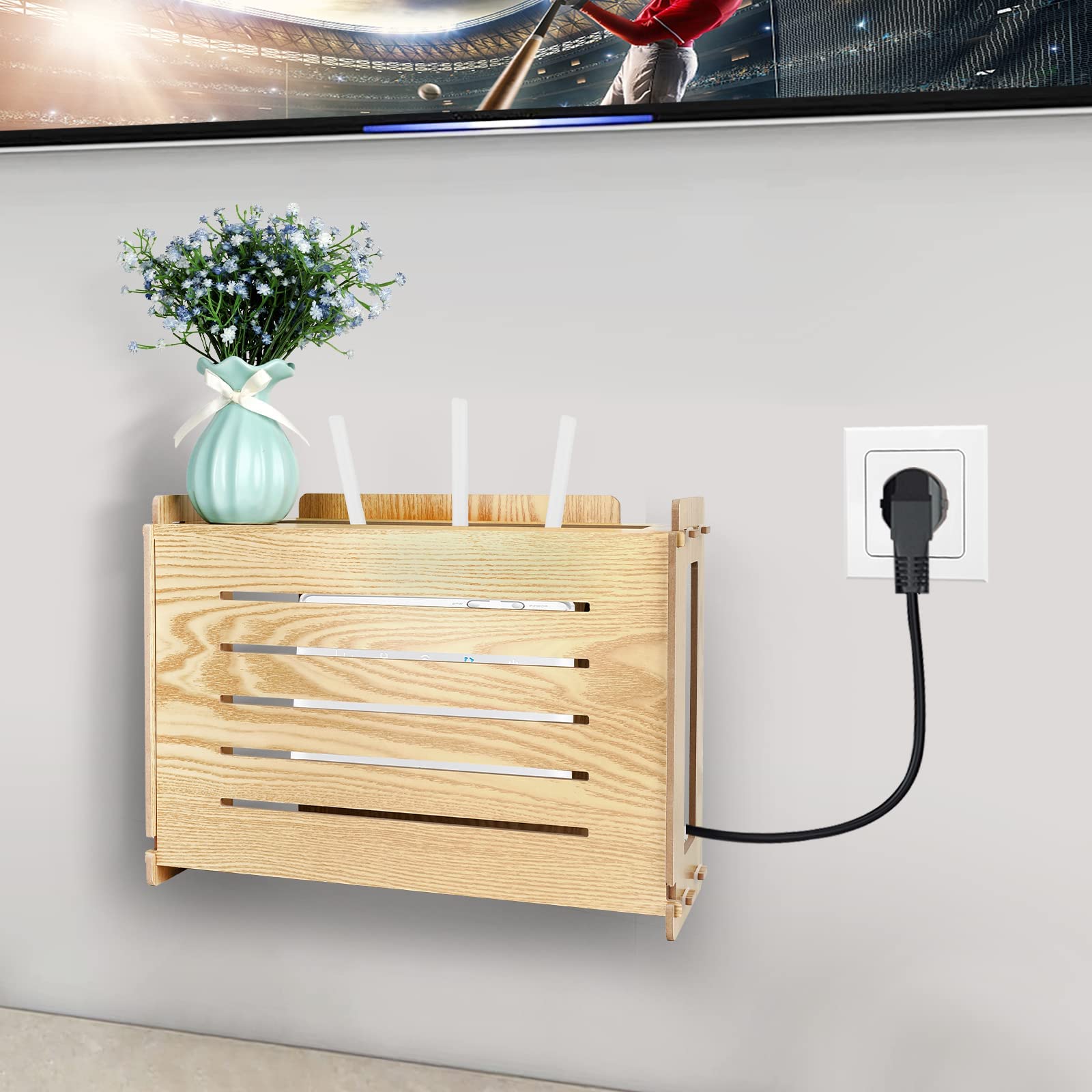 BEARUT Router Shelf Wireless WiFi Modem MDF Shelf Router Cover Power Strip and Cable Management Storage Box Hider Rack Organizer MDF