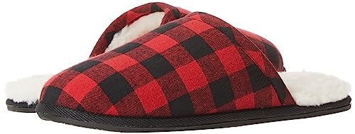 Amazon Essentials Men's Cozy Slipper, Black Red Buffalo Check, 11