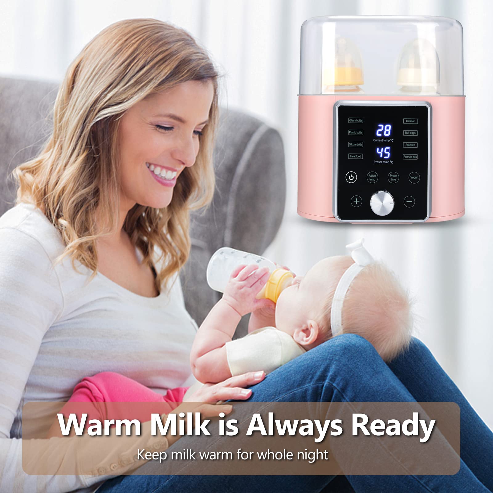 Baby Bottle Warmer, 8-in-1 Bottle Warmer for Breastmilk or Formula with Smart Temperature Control & Timer, Fast Baby Food Heater&Defrost Without Any Losing Nutrition