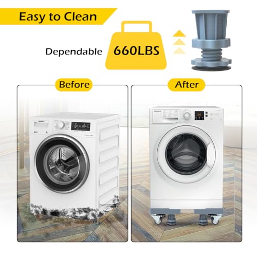 MaxWorks Washing Machine Base Stand with 4 Locking Wheels & 8 Strong Feet, Adjustable Flat Dolly Cart Mobile Base for Washer, Dryer, Refrigerator, Furniture and Appliance - 660 lbs Capacity