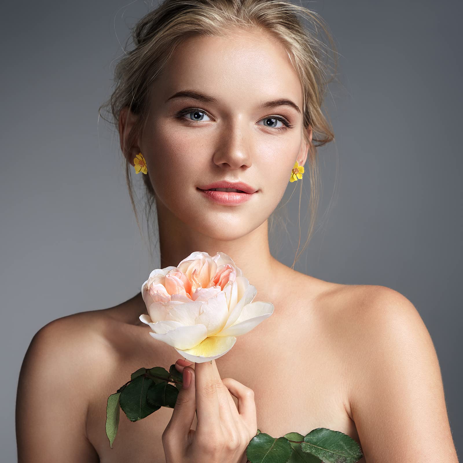 7 Pairs Boho Flower Stud Earrings for Women, Flower Shaped Daisy Earrings with Gold Bud (Cute Style)