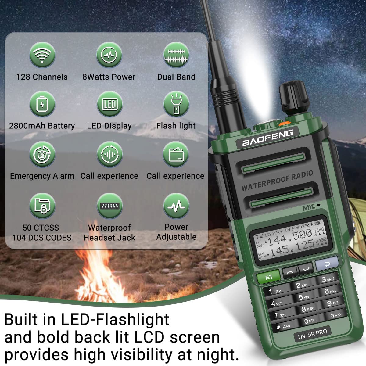 BAOFENG UV-9R Pro Radio Handheld Two Way Radio Dual Band Waterproof Transceiver Long Range Walkie Talkie Rechargeable with Type-C Charger
