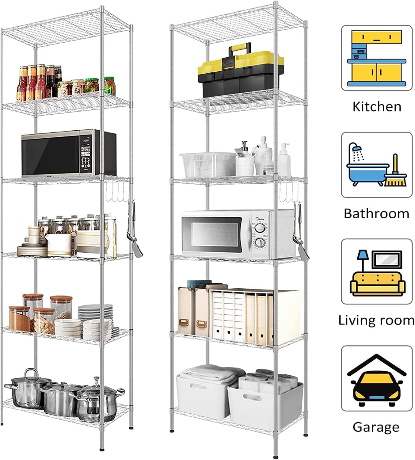 Devo Shelves for Storage, Metal Storage Shelves, Pantry Shelves, Bathroom Shelves, Height Adjustable Shelf Organizer for Kitchen Storage, Home Organization (21" L * 11" W * 63" H)