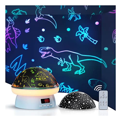 Dinosaur Toys for Kids 3-12, TEKFUN 3 in 1 Remote Control Night Light Star Projector Dinosaur Toys, Auto Timer Rotating 8 Colors Night Light Projector, Toys for Boys Dinosaur Room Decor Birthday Gifts