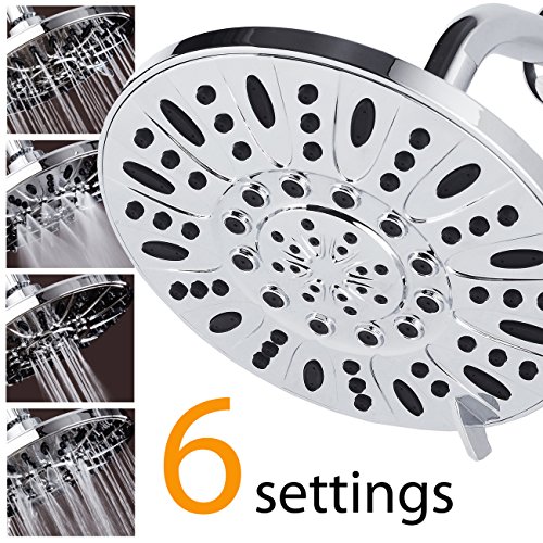 AquaDance Chrome High Pressure 6-Setting, 7" Rainfall Shower Head β Tested to Meet US Quality Standards, Angle-Adjustable, with Tool-Free Installation Finish