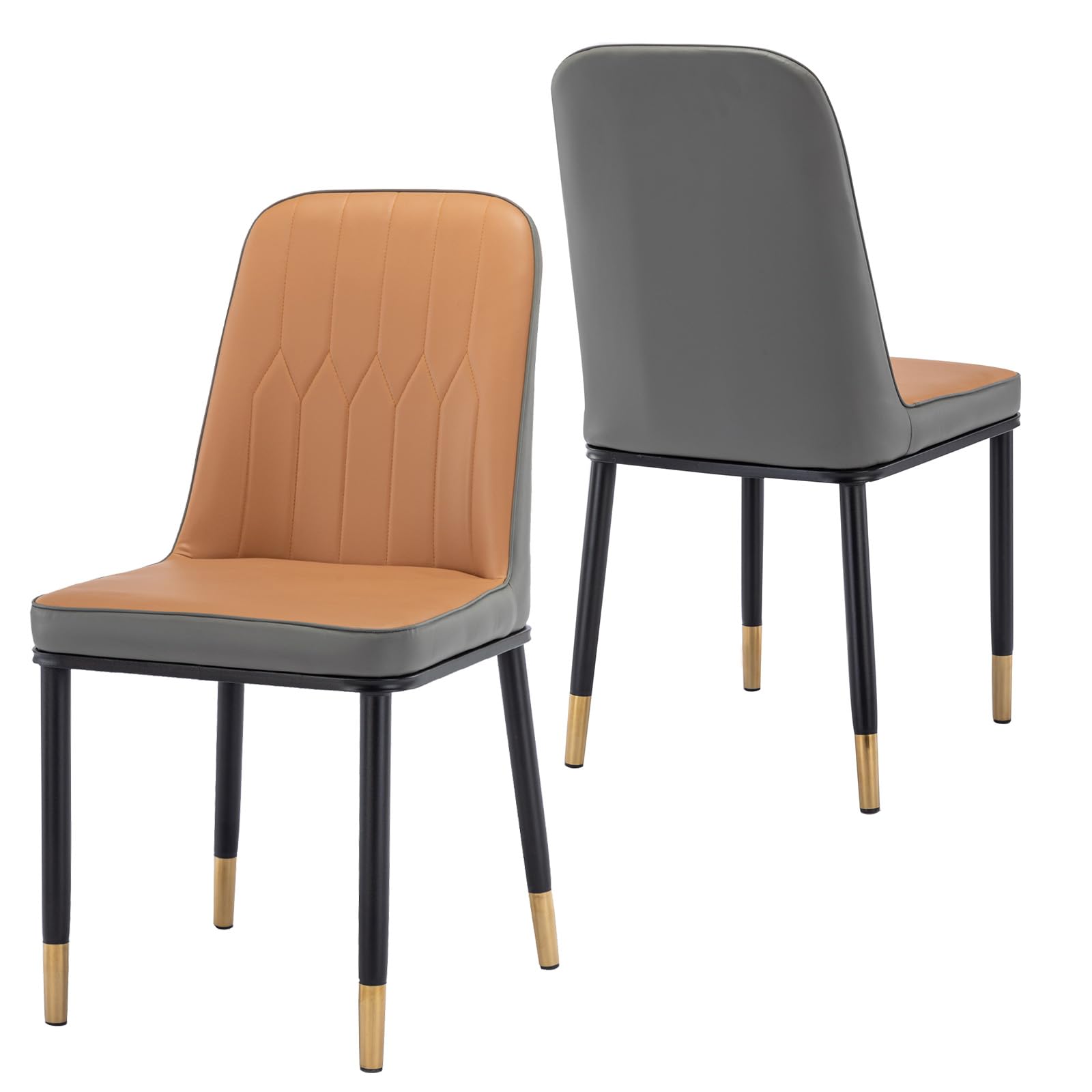 Aimerive Dining Chairs Set of 4, Upholstered Dining Room Chairs with Iron Gold Legs, Modern Armless Kitchen Chair Waterproof PU, Side Chairs with Soft Cushion for Living Room, Restaurant, Brown Grey