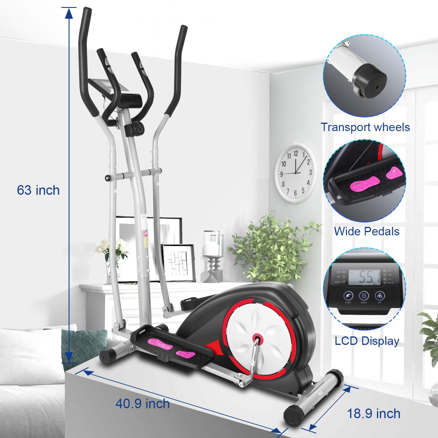 ANCHEER APP Elliptical Machine, Elliptical Trainer with 8 Level of Magnetic Resistence, Multi-Function LCD Monitor, Heart Rate Sensor, & 330 lbs Weight Capacity for Home Cardio Use