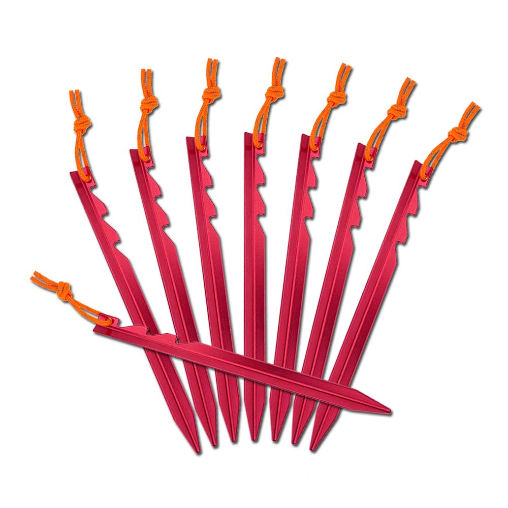 AnyGear 7075 Aluminum Tent Stakes 15 Pack - Ultralight Tri-Beam Tent Pegs with Reflective Rope - Essential Tent Accessories for Camping, Rain Tarps, Hiking, Backpacking