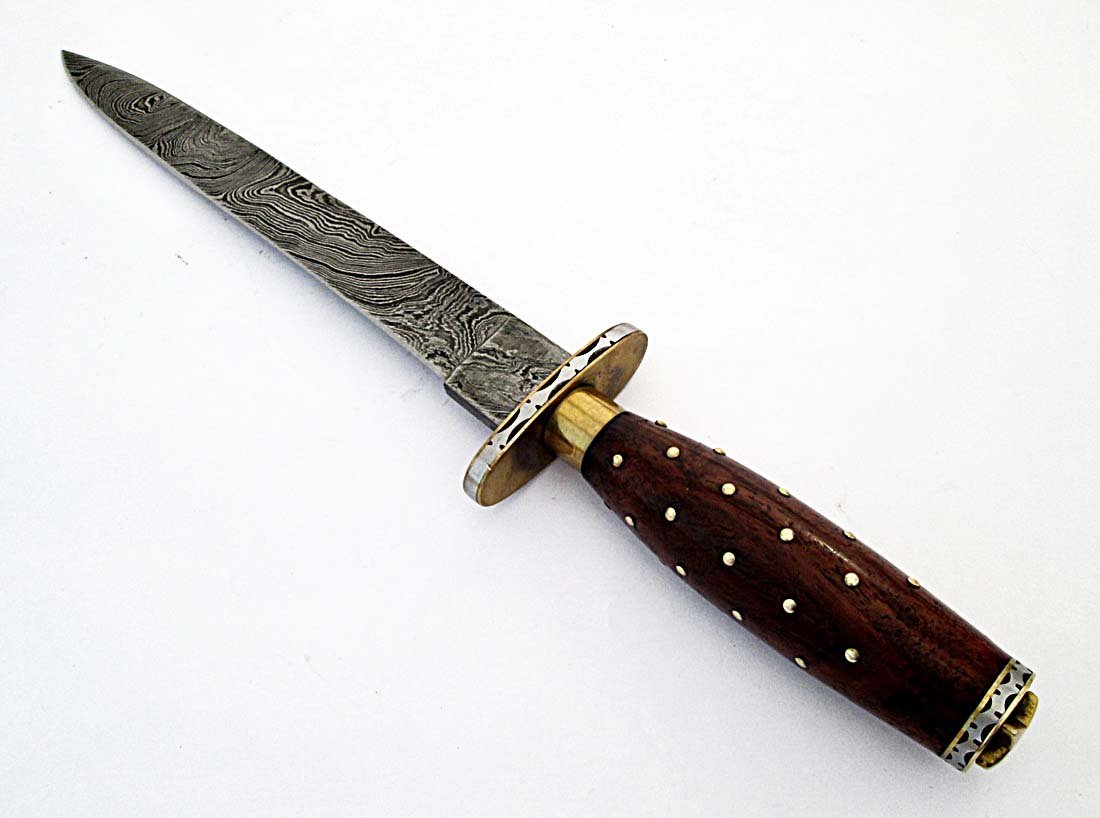 AishaTech Ambassador Hunting Knife Damascus Steel Blade Wood Handle