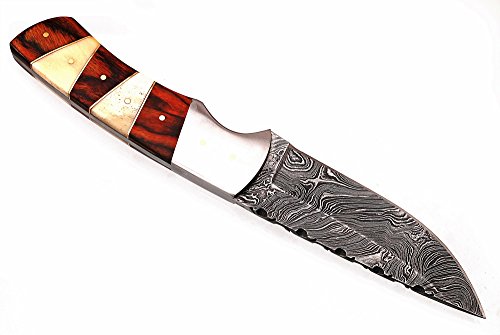 AishaTech Fortune Custom Hand Made Hunting Knife Damascus Steel Blade Wood Bone Handle