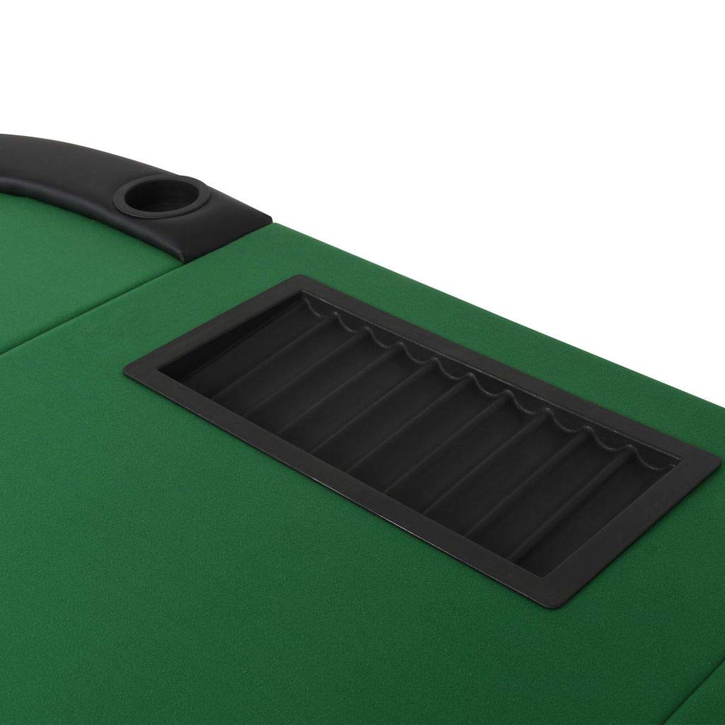 Festnight 9 Player Poker Play Table Folding Oval Casino Texas Holdem Card Game Table with 9 Cup Holders and 1 Large Dealer Tray Table Green 81.1 x 41.7 x 29.9 Inches (L x W x H)