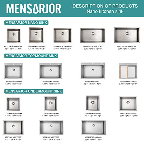 Bar Sink, MENSARJOR 14 x 14 Inch Undermount 16 Gauge Single Bowl Handmade Stainless Steel Kitchen/Bar Sink