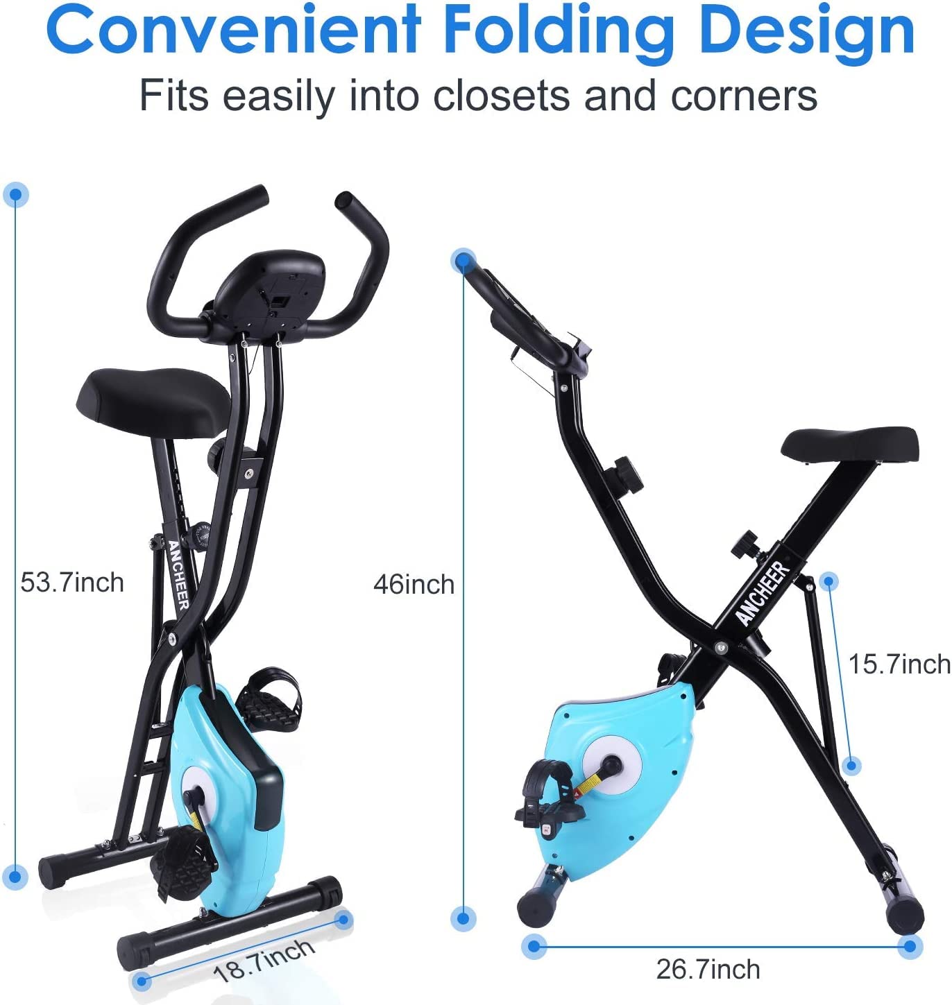 ANCHEER Magnetic Resistance Exercise Bike, Folding Indoor Upright Bike with App Program, Compact Recumbent Total Body Workout Bike with Tablet Stand & Large and Comfortable Seat