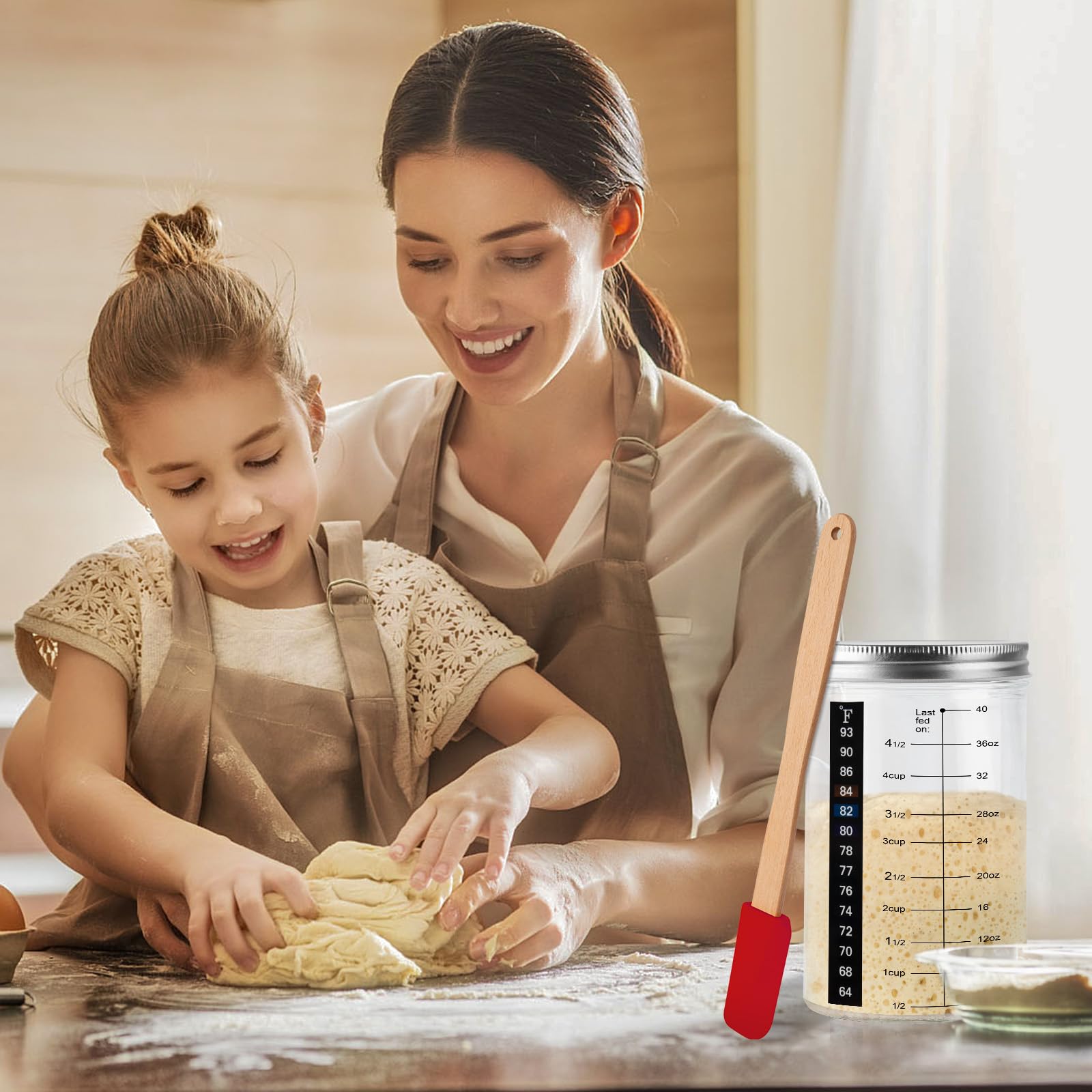 Tyniaide 40oz/1200ml Sourdough Starter Kit β Extra Thermometer Strips and Breathable Covers Included in Sourdough Starter Jar β A Perfect Sourdough Bread Starter Kit for Beginners to Expert