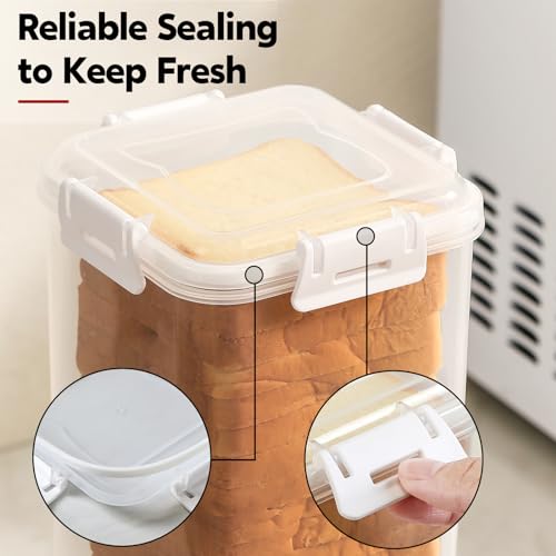 AOZITA Bread Box with Airtight Lid, Fresh Bread Storage Container, Bread Loaf Storage Dispenser, Plastic Sandwich Bread Keeper, White Lid, 2 Pack