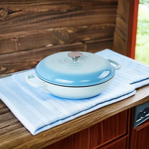 HUNZSIM Enameled Cast Iron Dutch Oven,3 Quart Dutch Oven Pot with Lid, Round Dutch Oven Cast Iron Pot with Non Stick Enamel Coating for Bread Baking, Gradient Blue Dutch Oven for Kitchen