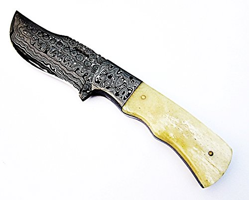 AishaTech Mountain Boys Hunting Knife Damascus Steel Blade and Bolsters Bone Handle