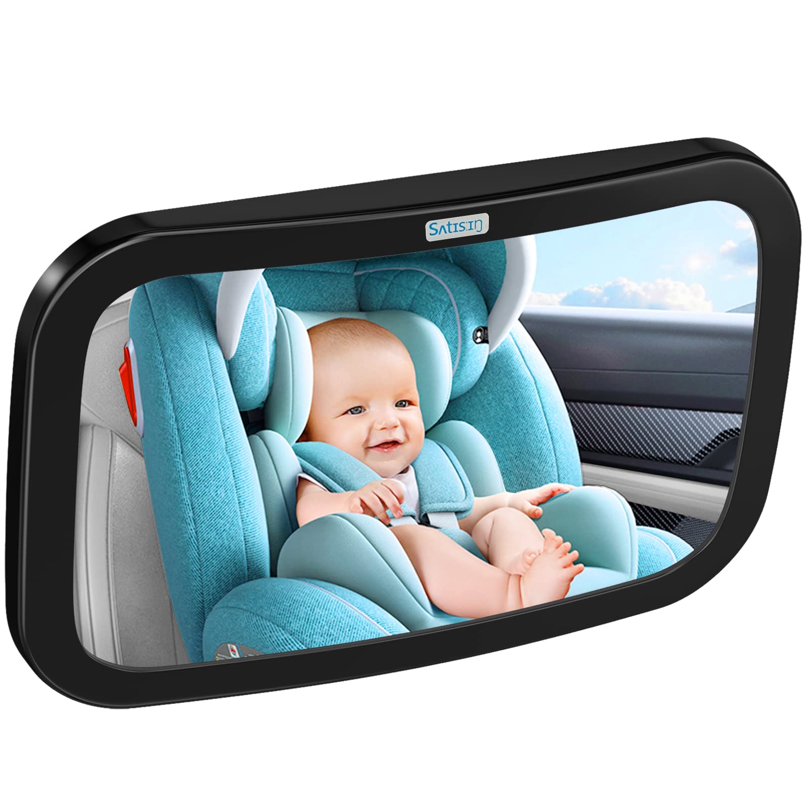 Baby Car Mirror, Satis:In Safety Car Seat Mirror for Rear Facing Infant with Wide Crystal Clear View, Shatterproof, Fully Assembled, Crash Tested and Certified for Safety
