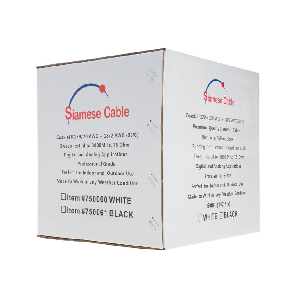 SATMAXIMUM RG59/U Siamese Cable CCTV Video Wire 20-Gauge + 18/2 AWG Power with 95% Shielding, 500ft, Black