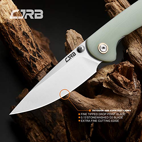 CJRB Folding Knife Feldspar Pocket Stonewash D2 Steel Blade G10 Tactical Handle EDC Knife Green-Large (J1912)