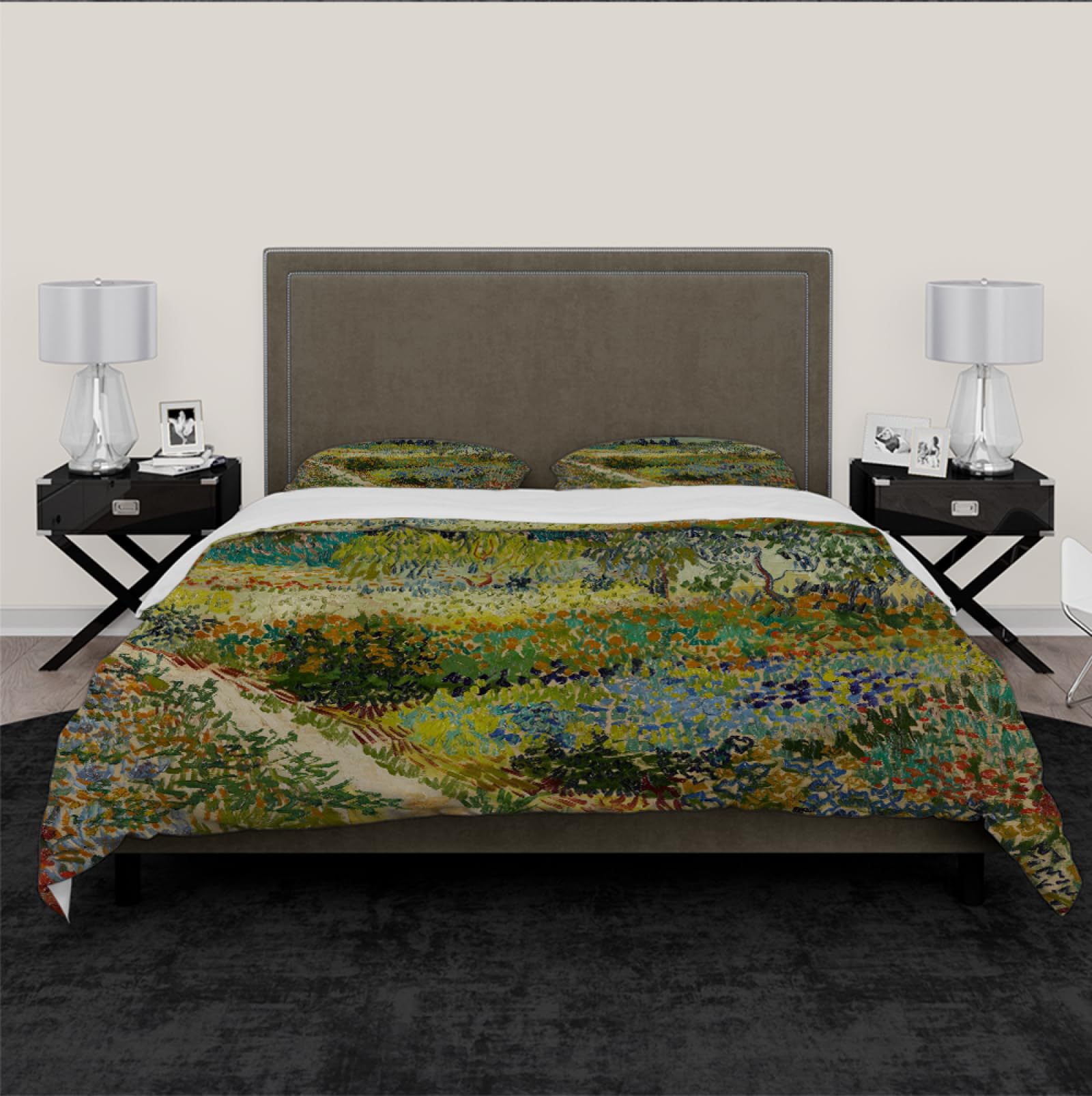 RIVINE Impressionism Style Duvet Cover Set 3 Pieces Spring Garden Ultra Soft Breathable Bedroom Bedding Set with 2 Pillow Shams 4 Ties Zipper King