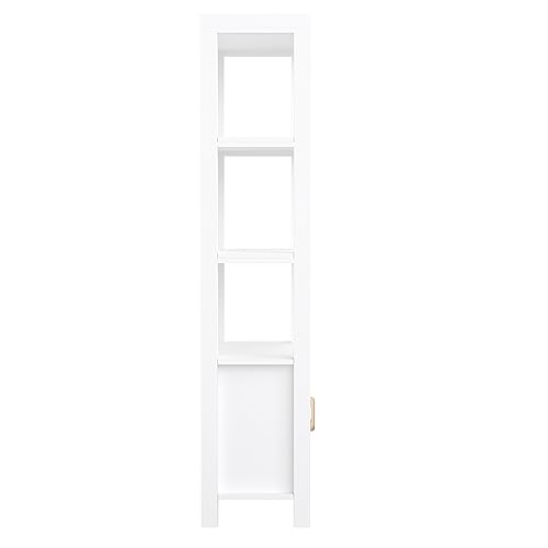 Martha Stewart Hutton Four Tier Shaker Bookcase with Storage Cabinet in White with Polished Brass Hardware