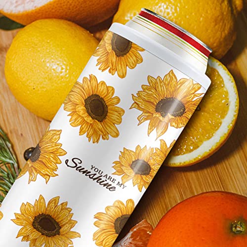 Slim Can Cooler Insulated Skinny Stainless Steel Doucle Freezable Can Cooler Sleeve Hard Seltzer 12 oz Slim Cans (Sunflower)