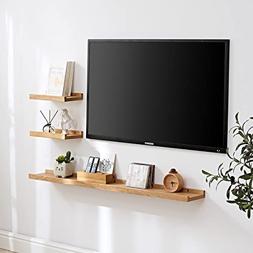 TRWISWDC Floating Shelf for Wall Natural Oak Wood Wall Shelves 24 inches, Display Picture Ledge Shelf for Bedroom Living Room Bathroom Office Kitchen Wall Storage Shelves